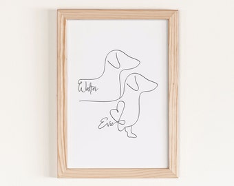 Two Dogs Line Drawing - Etsy