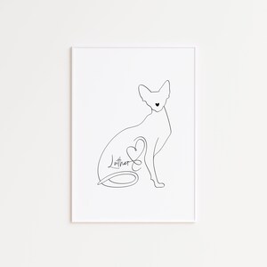 Personalised Sphynx Cat Digital Portrait | Minimalist Sphynx Line ...