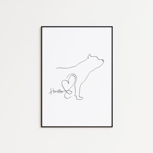 Personalised American Bully Digital Portrait Minimalist Bully Line Art ...