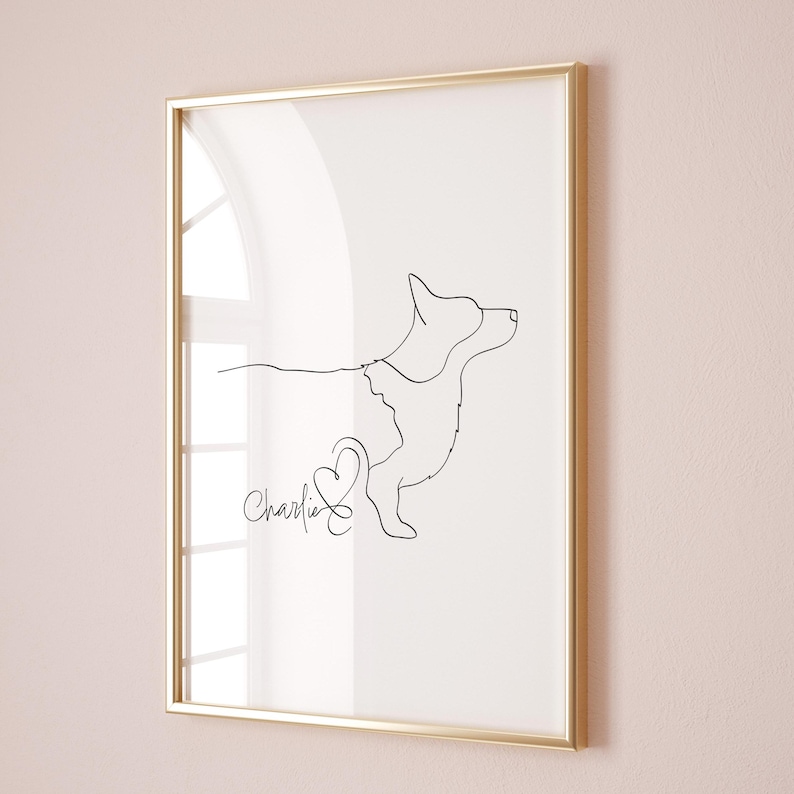 Personalised Pembroke Welsh Corgi Portrait | Minimalist Corgi Line Art ...
