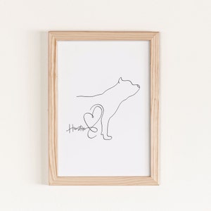Personalised American Bully Digital Portrait Minimalist Bully Line Art ...