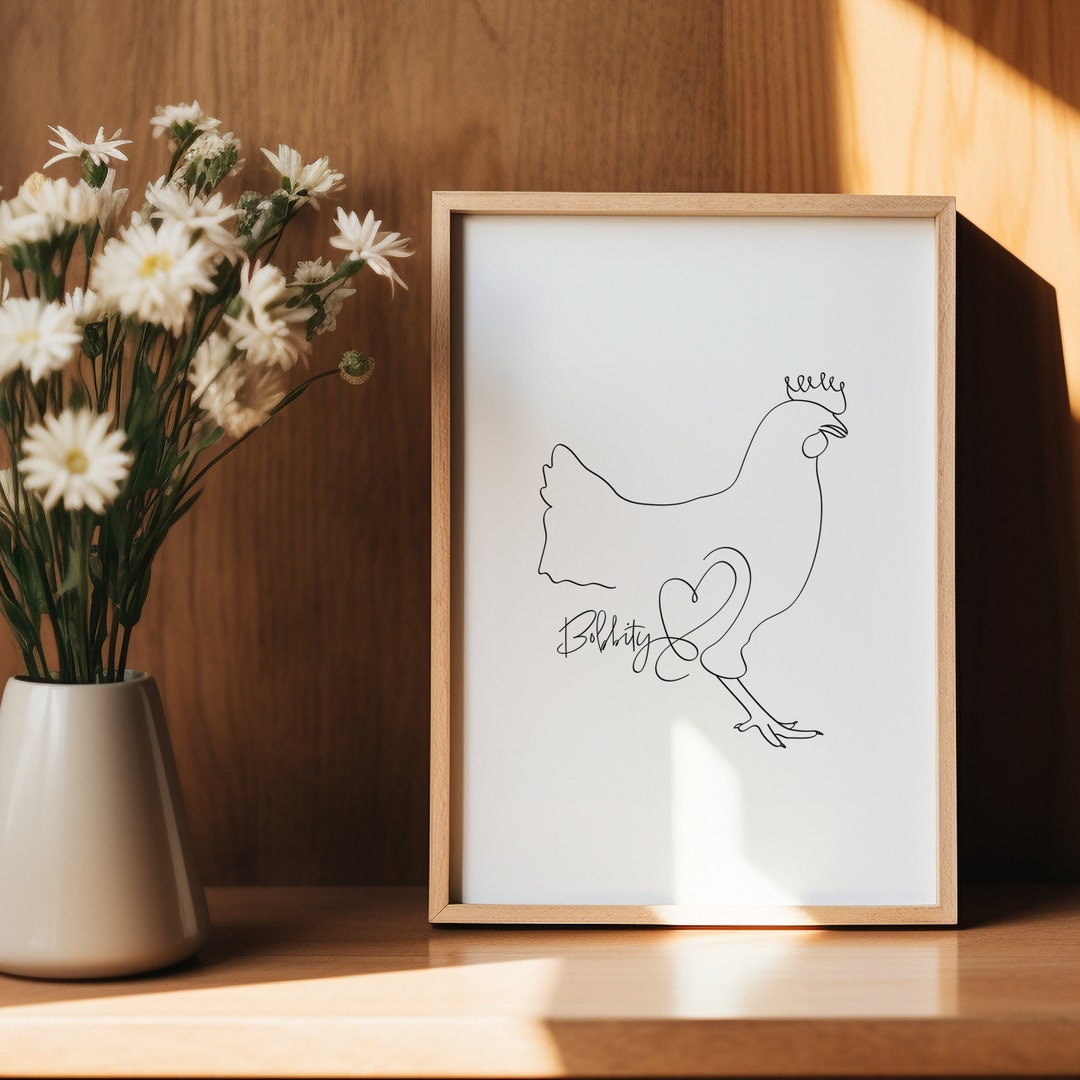Personalised Chicken Digital Portrait | Minimalist Chicken Line Drawing ...