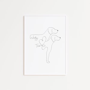 Personalised 2 Dogs Digital Portrait | 2 Dogs Together Line Art Drawing ...