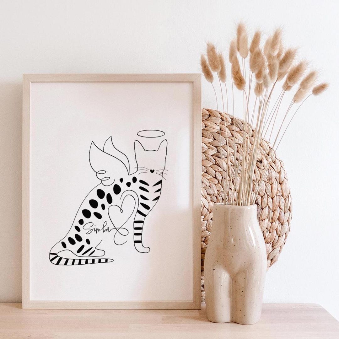 Personalised Bengal Cat Memorial Portrait | Minimalist Bengal Angel ...