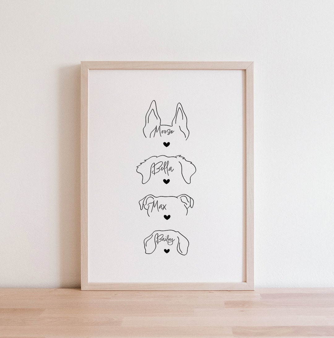 Custom Drawn 4 Pet Ear Outline Digital Portrait Dog Ears - Etsy