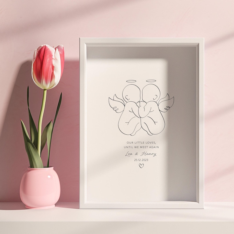 Personalised Twin Angel Babies Portrait | Twin Pregnancy Loss Keepsake ...