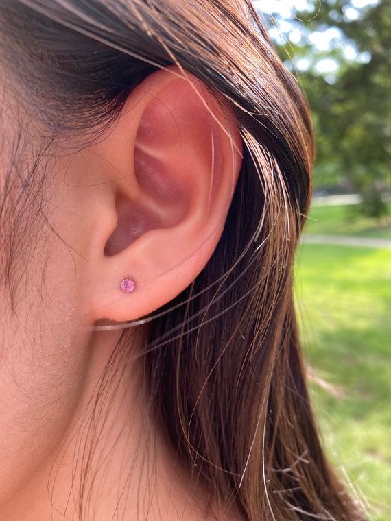 ANKIGEM Pink Tourmaline Stud Earrings Genuine Gemstone Earrings AAA Tourmaline 3mm Silver Studs earrings October Birthstone Jewelry