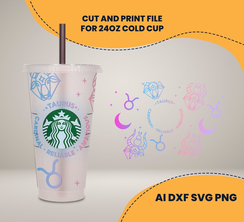 Taurus Starbucks Cup Cutting Template for Skin and Sticker Cutting ...