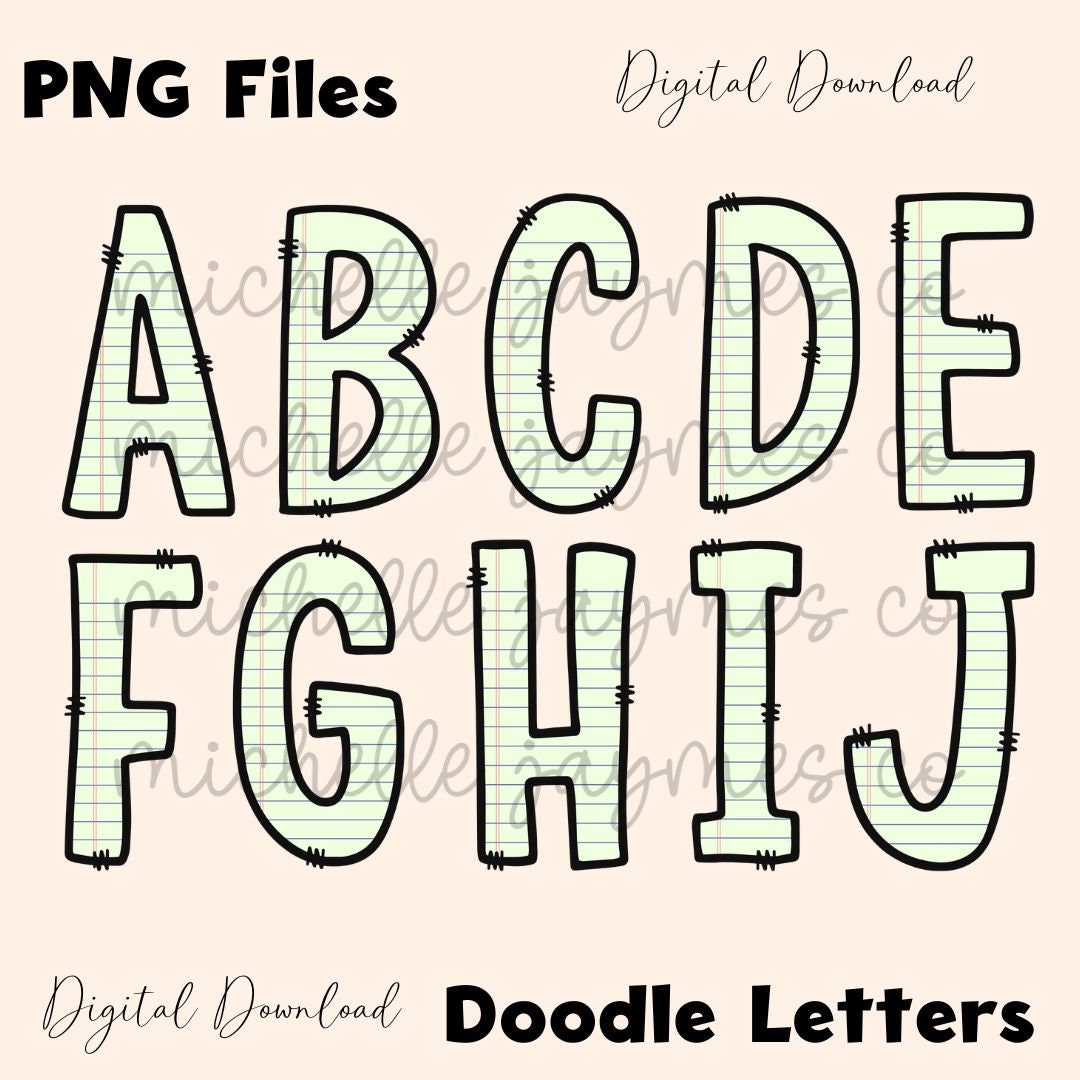 Notebook Paper Doodle Letters Digital Download Sublimation - Etsy