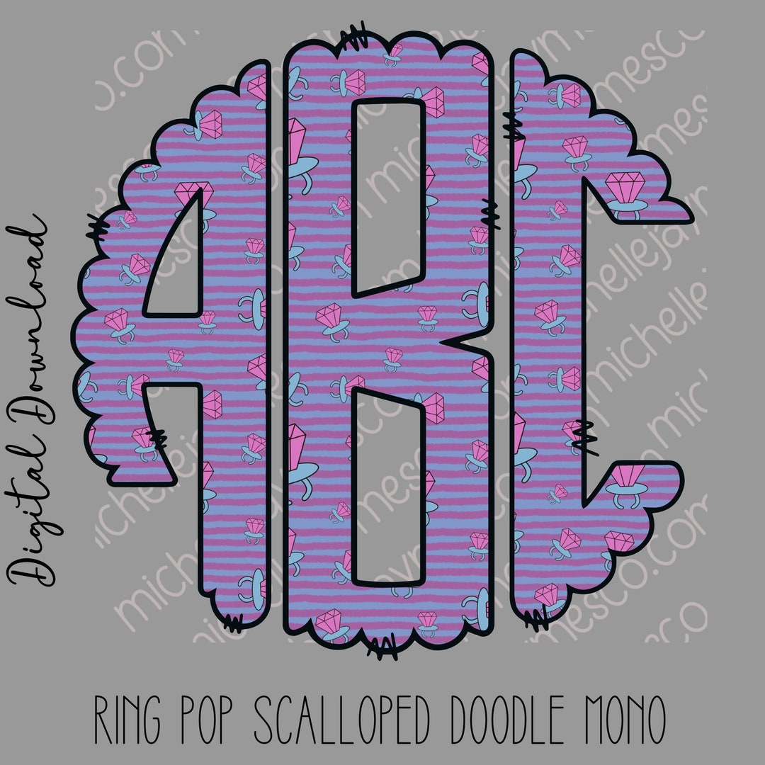 Ring Pop Scalloped Doodle Monogram , Candy , Ring Pop , Sublimation ...