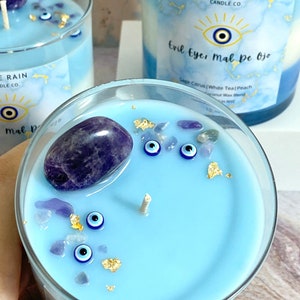 Evil Eye Candle, Mal De Ojo Candle, Amethyst Crystal Candle, Evil Eye Protection Candle - Etsy