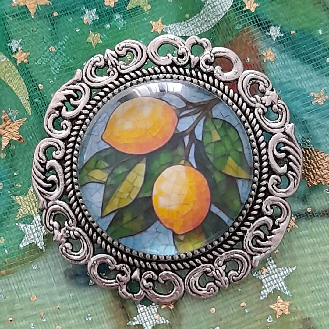 Stained Glass Lemon Tree Pin Back Brooch - Fruit Jewellery - - Etsy