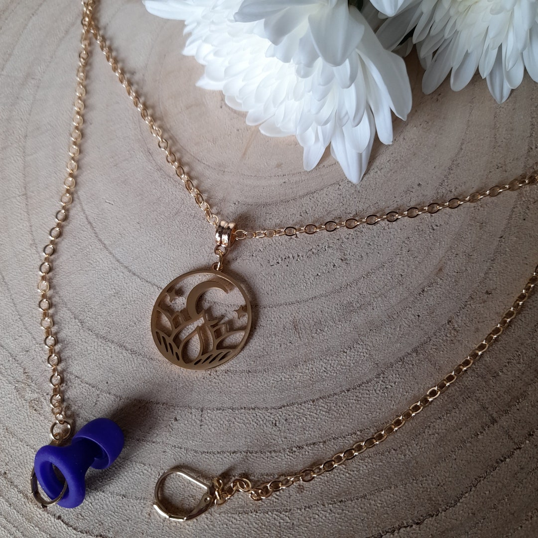 Gold Lotus Flower and Moon Loop Earplug Necklace - Anti Loss Ipod Chain ...