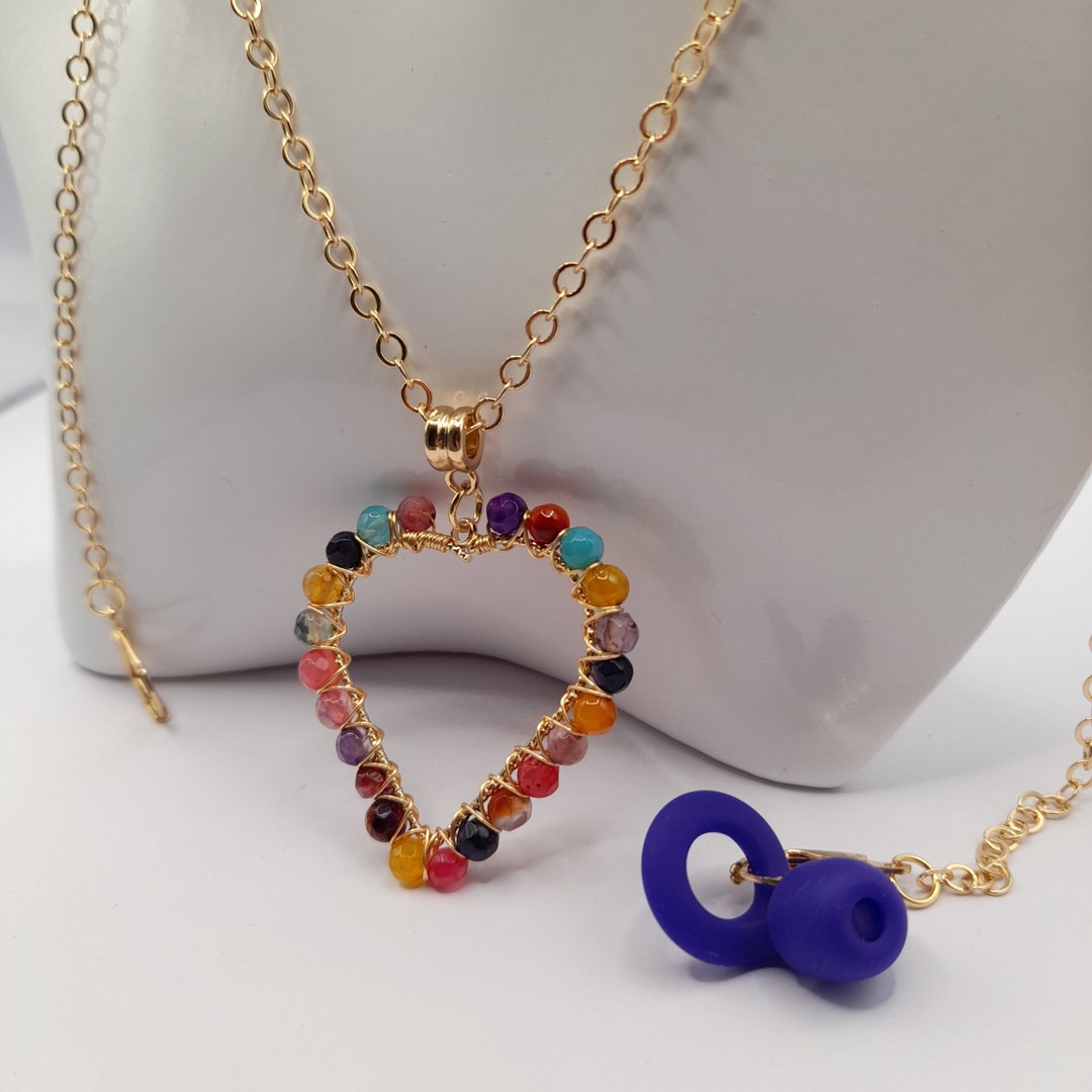 Wire Wrapped Agate Bead Heart Loop Earplug Necklace - Anti Loss Safety ...
