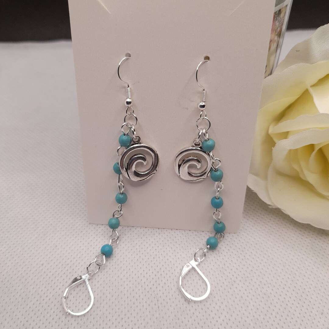 Beaded Boho Wave Anti Loss Ear Plug Earrings, Earring Chain for Air ...
