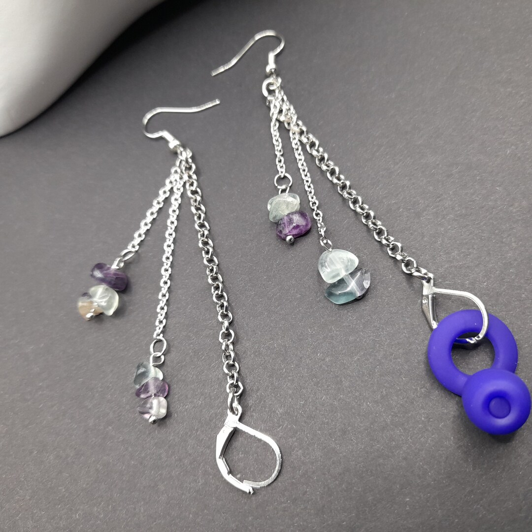 Fluorite Bead Double Dangle Chain Loop Earplug Earrings - Quality ...
