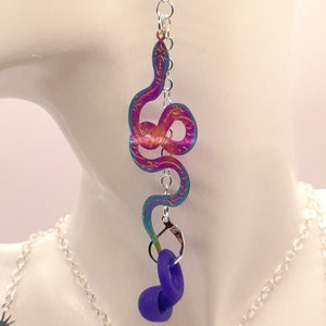 Rainbow Snake Anti Loss Ear Plug Earrings - Silver or Rainbow Chain for ...