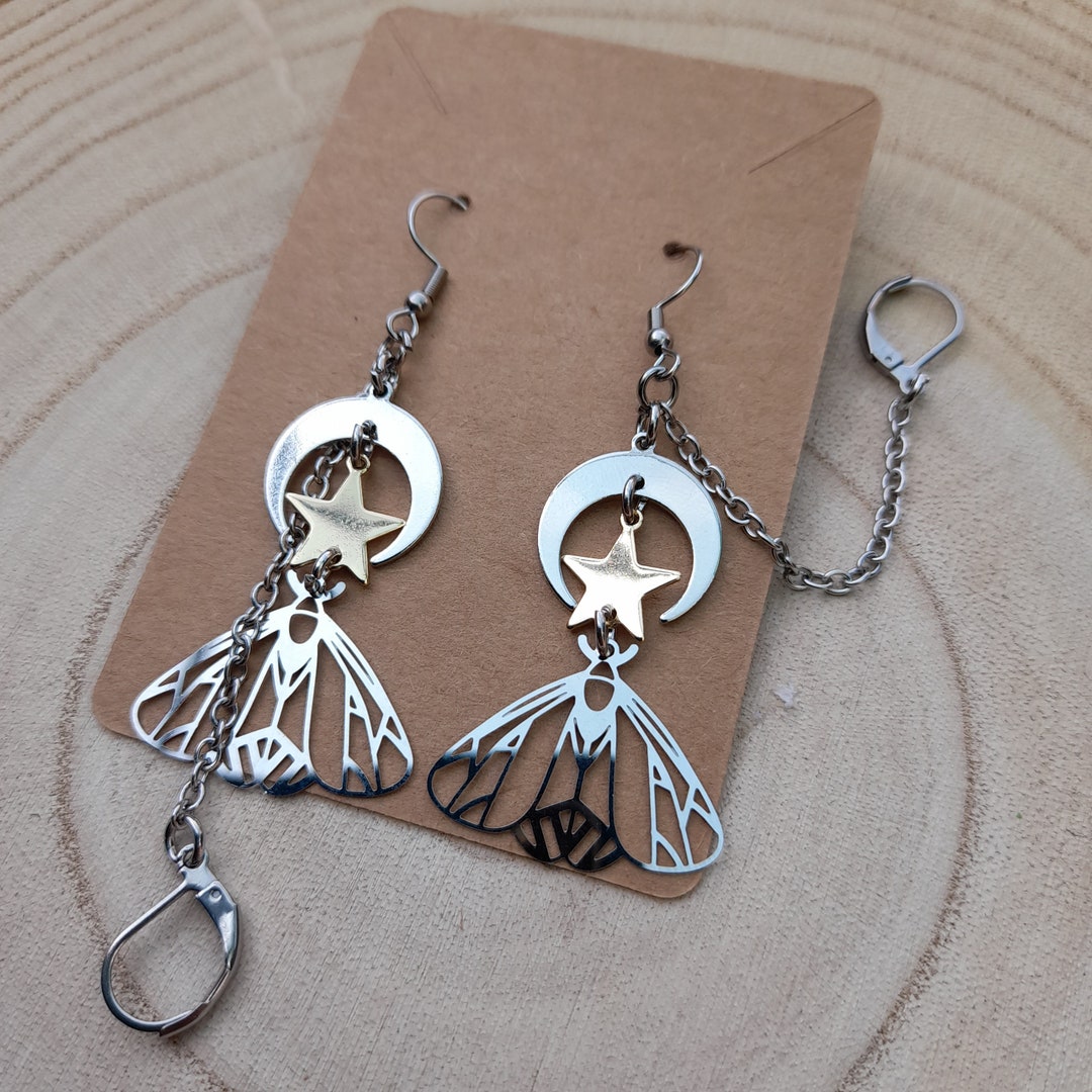 Celestial Moth Earrings, Loop Earplug Accessory, Anti Loss Chain ...