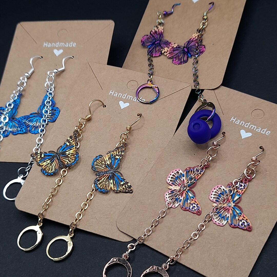 Butterfly Loop Earplug Earrings - Choose From 4 Designs and Colours ...