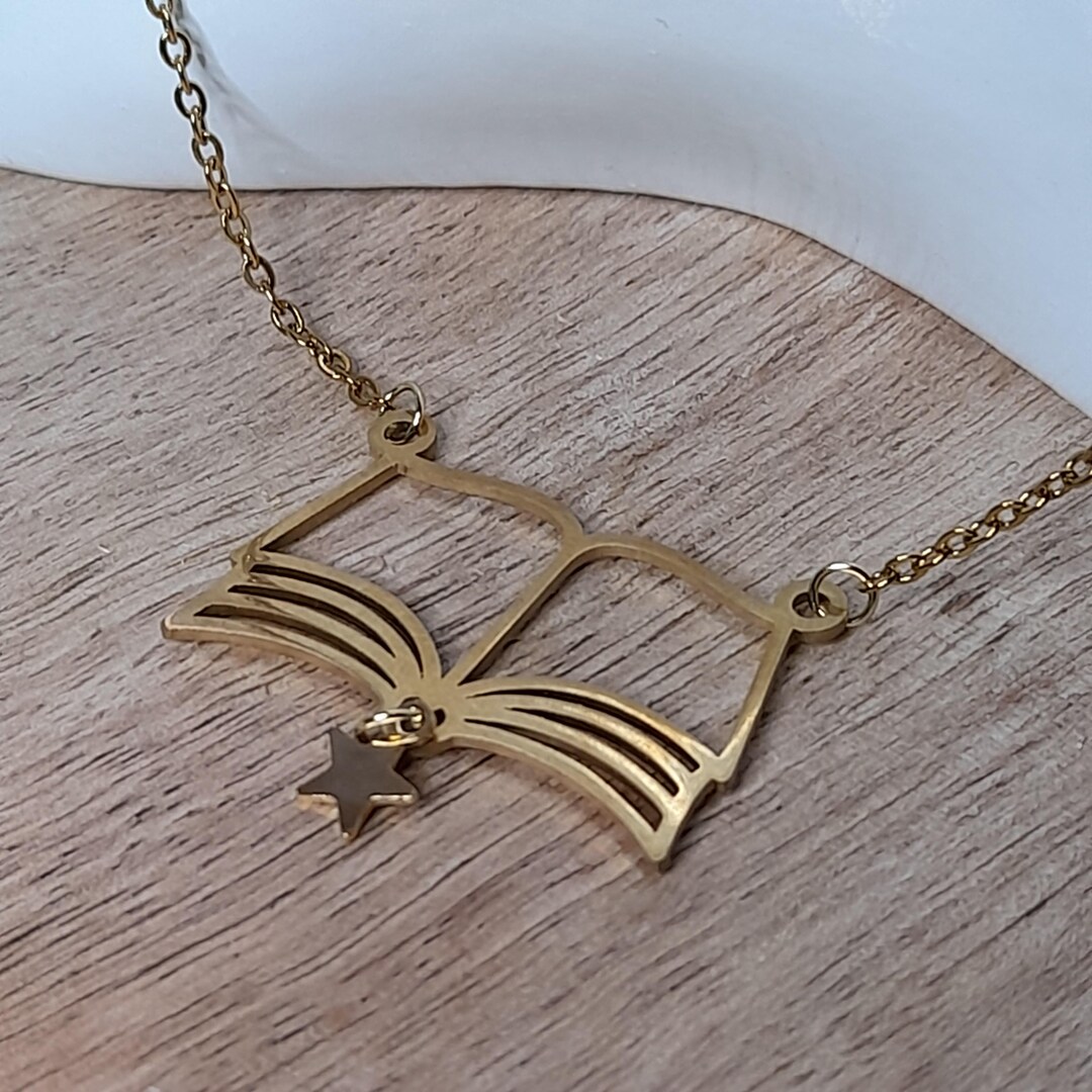 Open Book Necklace With Star Charm - Gold Stainless Steel - Etsy