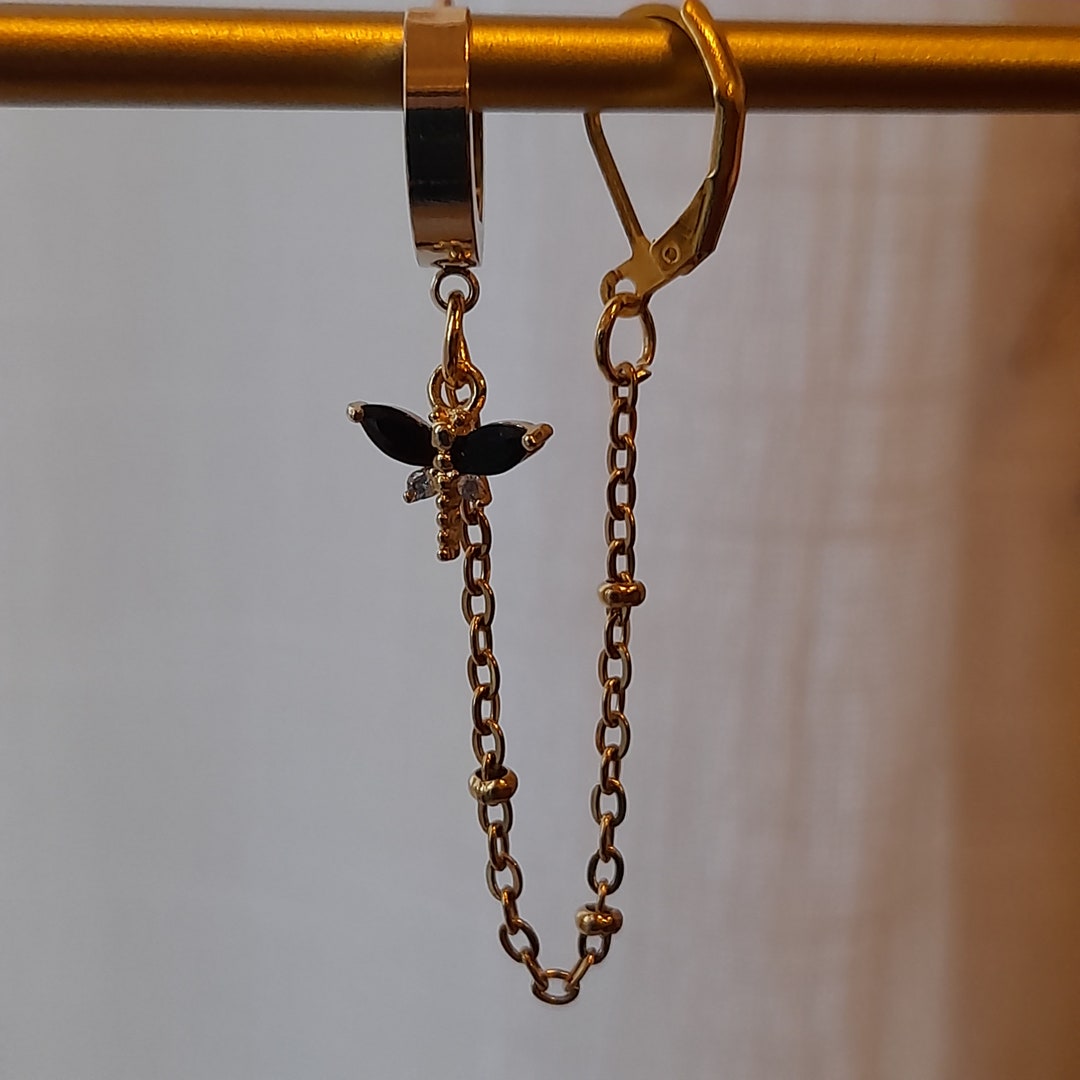 Black Glass Dragonfly Earrings for Loop Earplugs or Wireless Earphones ...