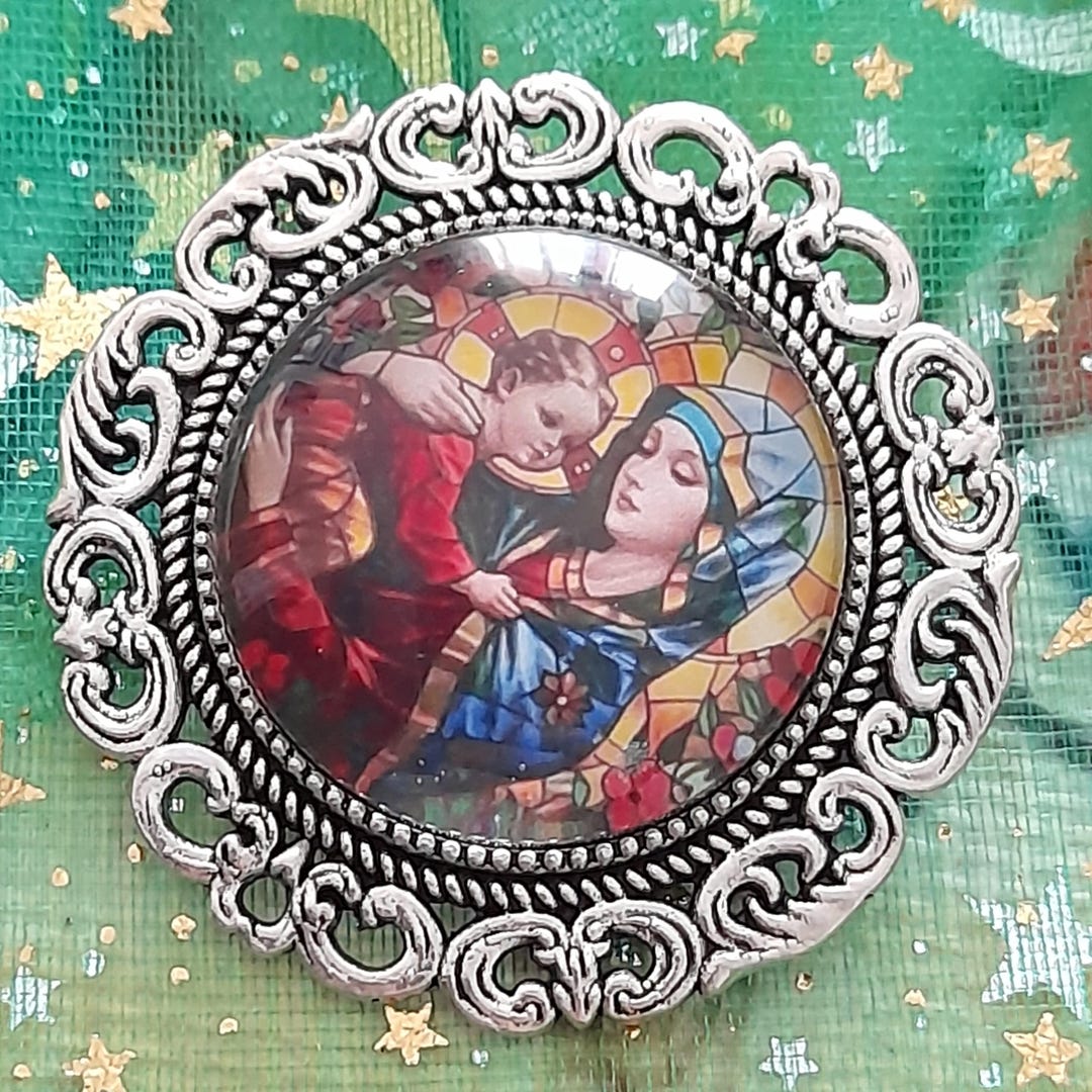 Virgin Mary and Child Stained Glass Brooch • Christian Jewellery • - Etsy