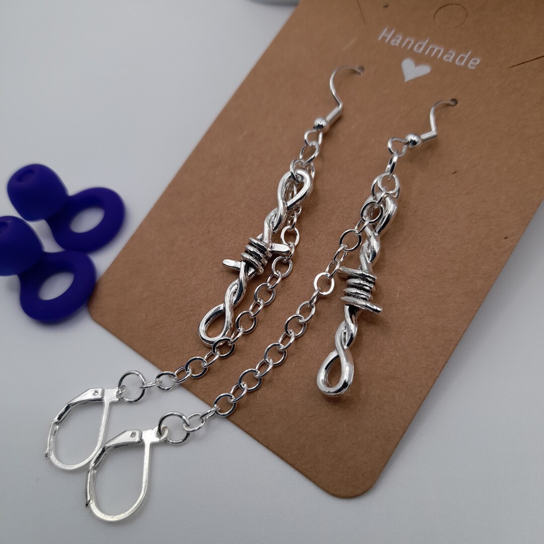 Barbed Wire Pendant Loop Earplug Earrings - Punk Safety Chain Jewellery ...