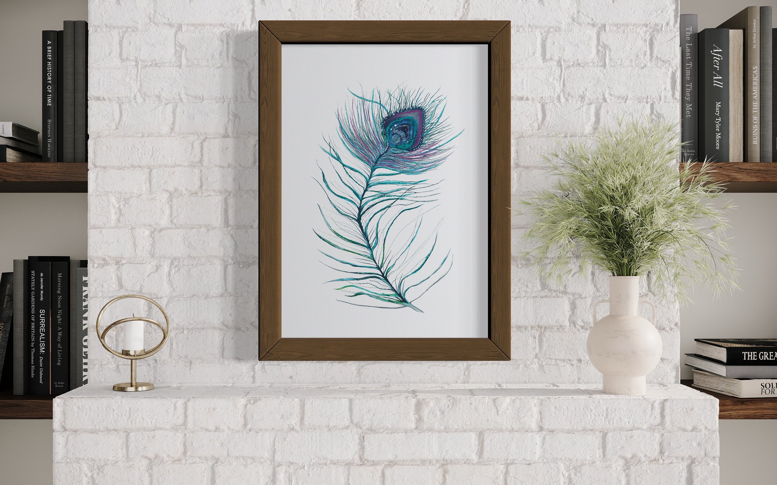 Peacock Feather, Peacock Feather Art Print, Wall Art, Wall Decor, Hand ...