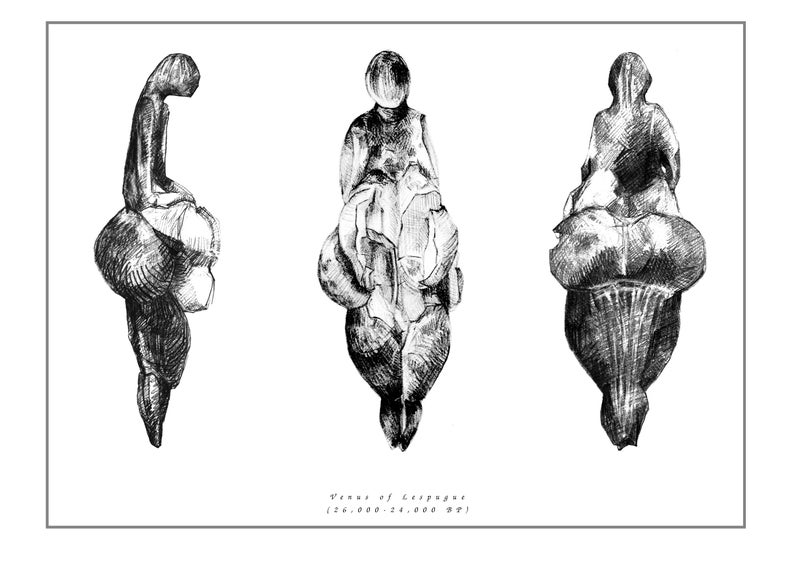 Neolithic Goddess and Paleolithic Print. Collection of 3 Archeology ...