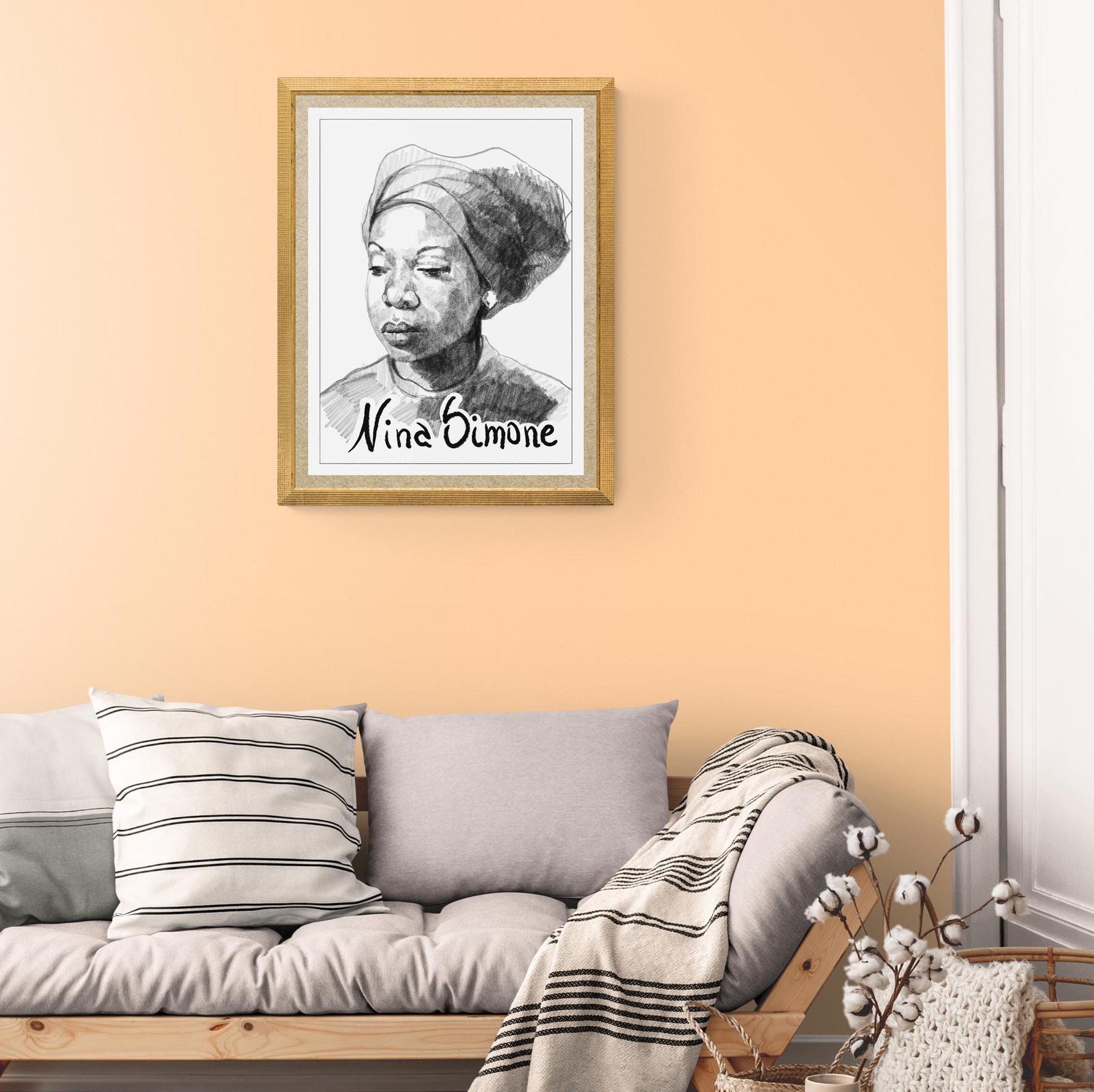 Nina Simone Poster, Pencil Drawing of Photo, Jazz Art Poster, Unique ...