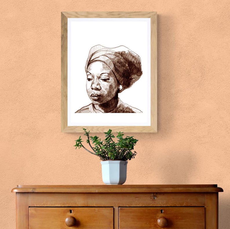 Nina Simone Poster, Pencil Drawing of Photo, Jazz Art Poster, Unique ...