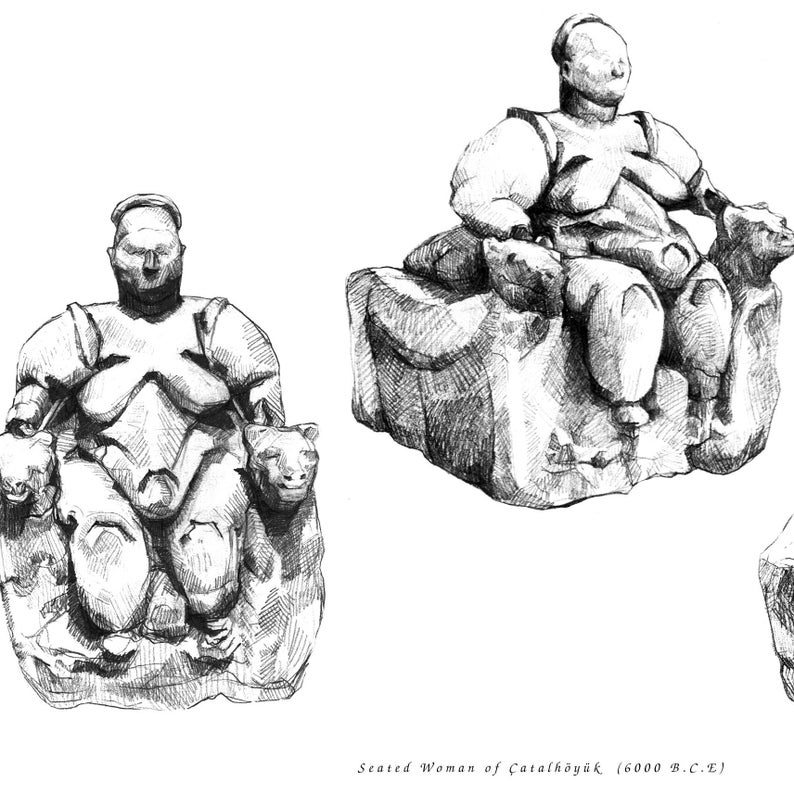 Neolithic Goddess and Paleolithic Print. Collection of 3 Archeology ...