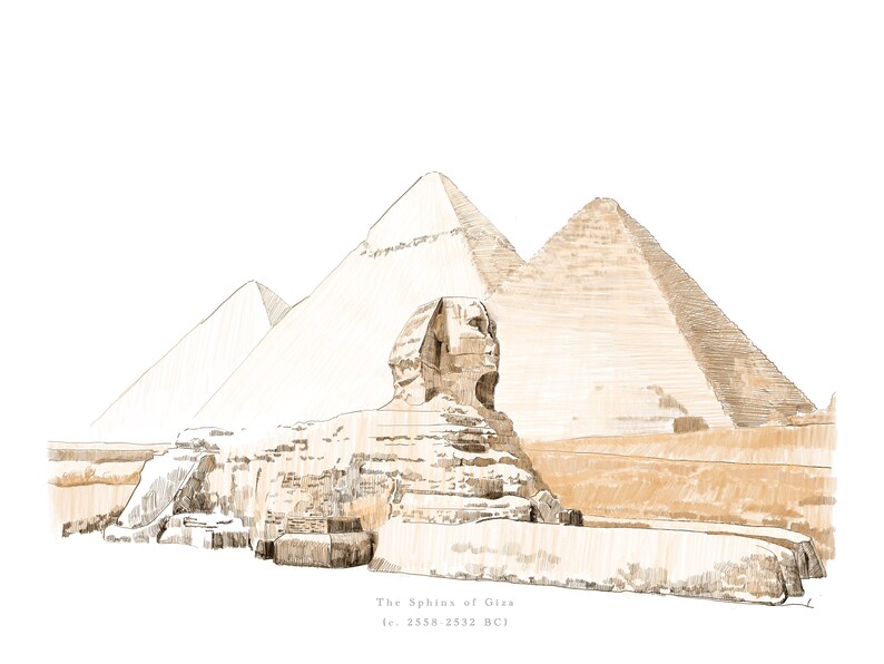 Great Sphinx of Giza Poster, Egyptian Art Prints, Drawing of the Great ...