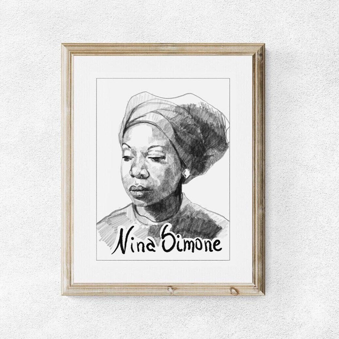 Nina Simone Poster, Pencil Drawing of Photo, Jazz Art Poster, Unique ...