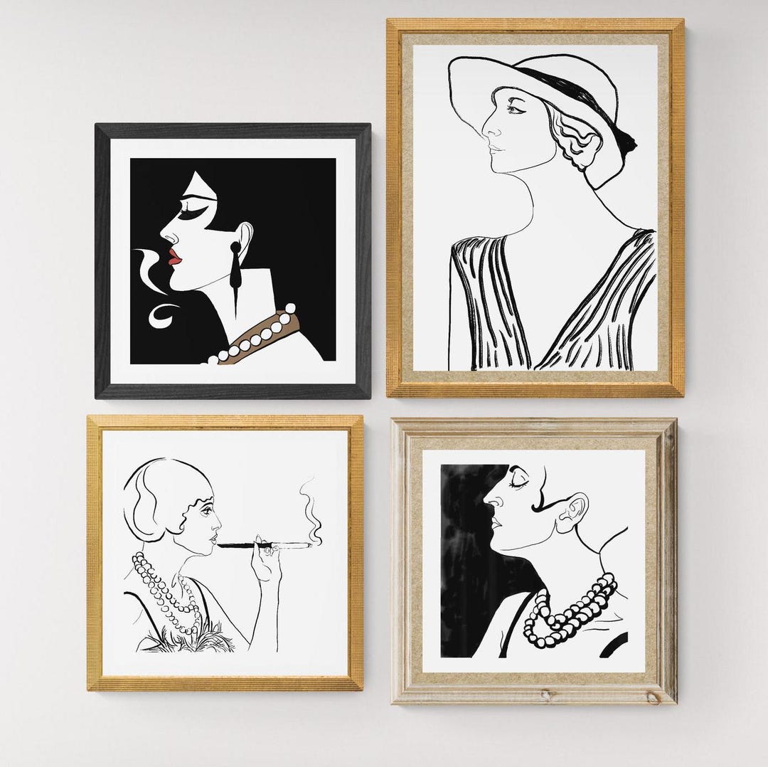 Women Line Drawing, Gallery Wall, Black and White Artwork, Ink Drawing ...