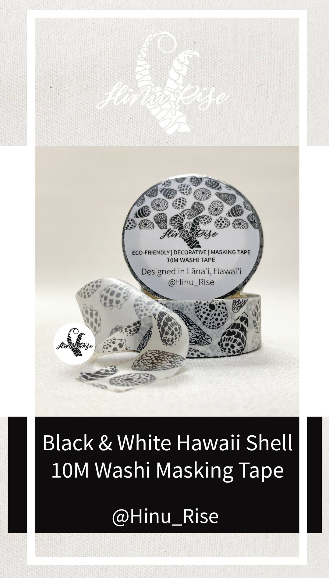15mmx10m Roll of Washi Tape, Banded Marble Cone Aloha Washi Tape, White ...