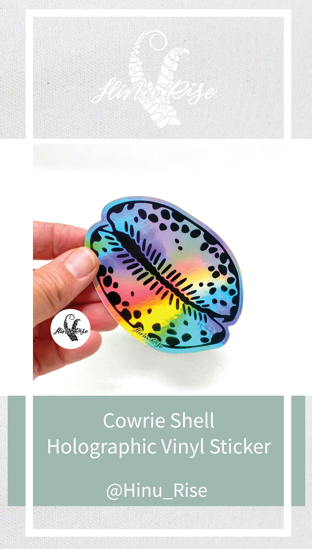 3X3” Holographic Shell Sticker, Cowrie Shell, Hawaii Cowrie Shell ...