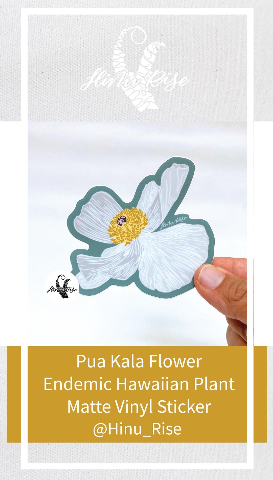 3X3” Pua Kala Sticker, Native Hawaiian Plant, Hinu Rise Art, Green and ...