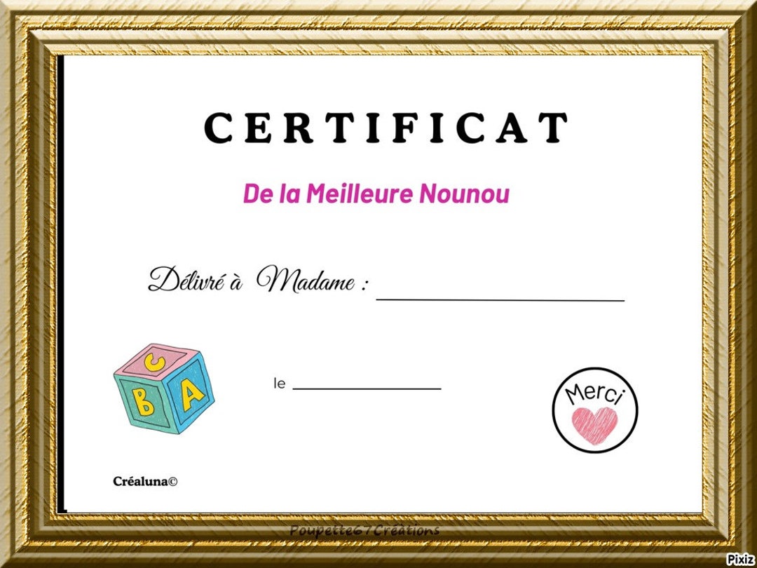 Best Nanny Certificate Personalized Printable Download - Etsy