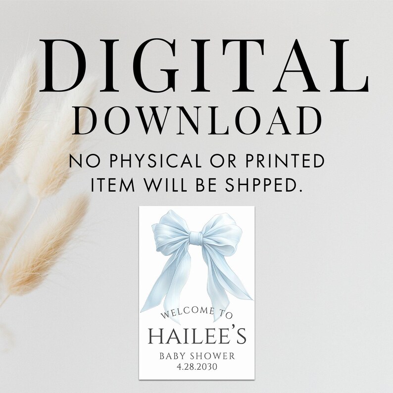 Letrero de bienvenida para baby shower con lazo azul elegante y ...