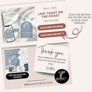 Editable Last Toast on the Coast Bachelorette Invitation, Social Club ...