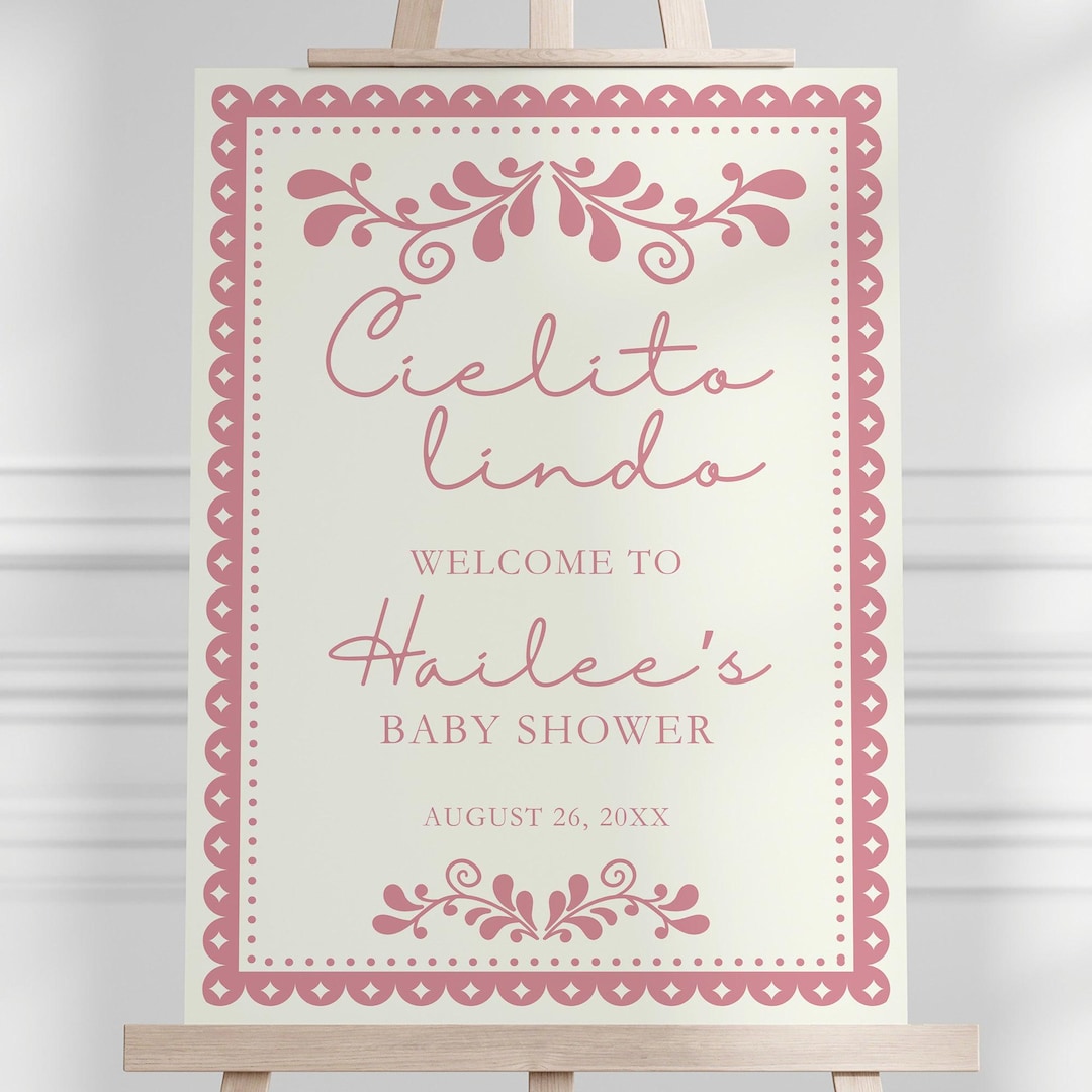 Editable Pink Cielito Lindo Baby Shower Welcome Sign, Papel Picado ...