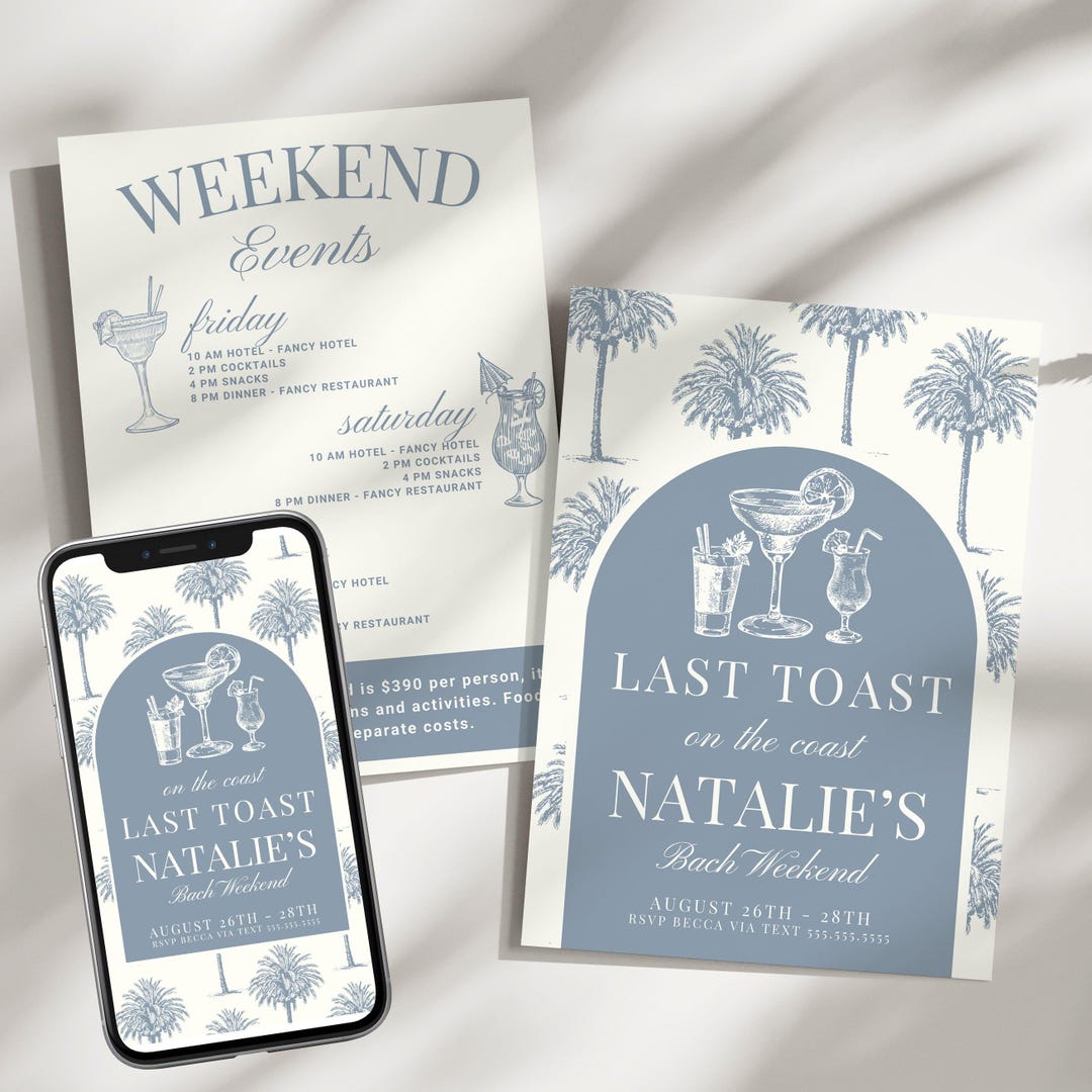 Editable Last Toast on the Coast Bachelorette Invitation, Social Club ...