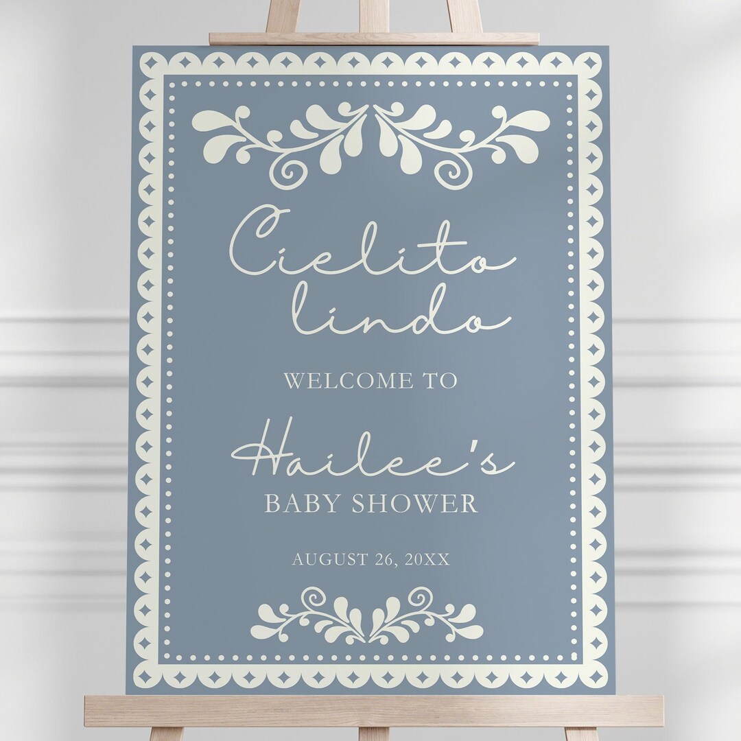 Editable Dusty Blue Cielito Lindo Baby Shower Welcome Sign, Papel ...