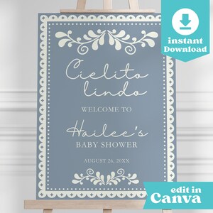 Editable Dusty Blue Cielito Lindo Baby Shower Welcome Sign, Papel ...