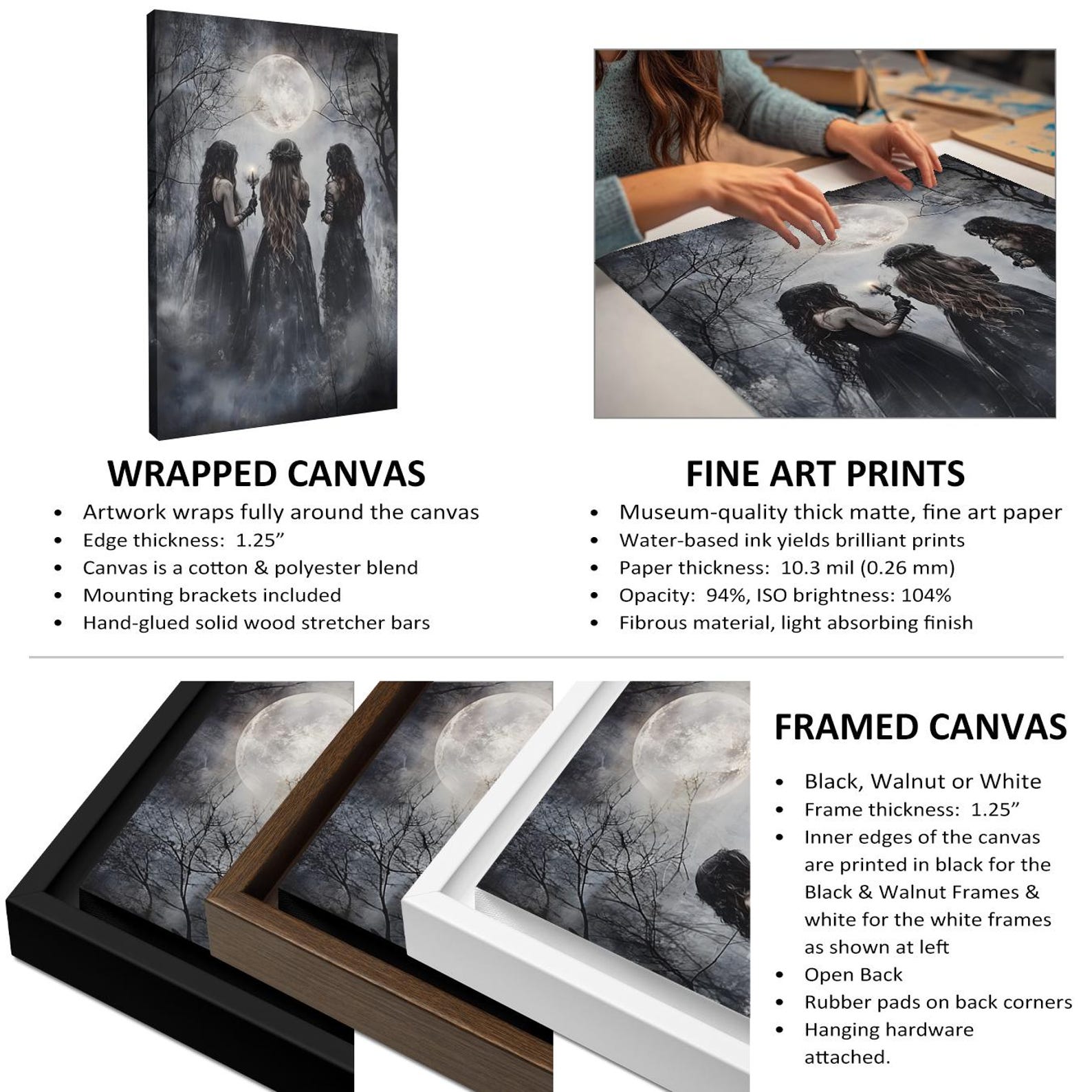 Moonlit Coven Art Print: Three Witches #2, Gothic Occult Decor - Etsy