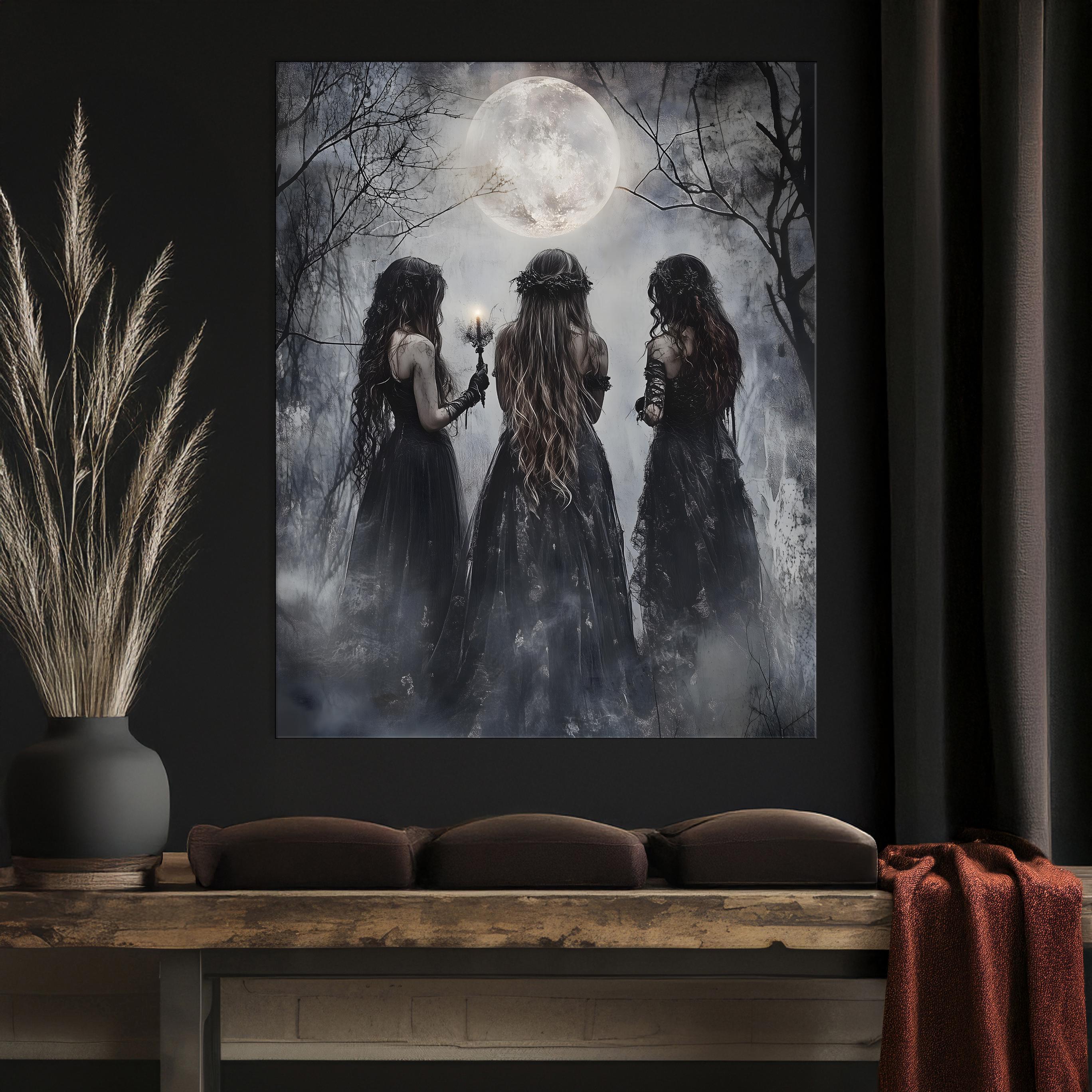Moonlit Coven Art Print: Three Witches #2, Gothic Occult Decor - Etsy