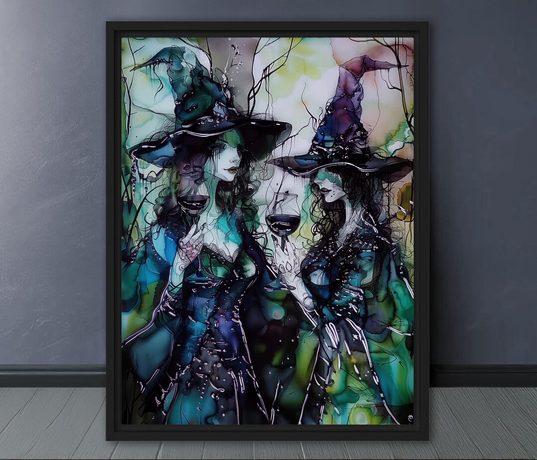Witches Drinking Wine Art Print #1: Gothic Alcohol Ink Fantasy - Etsy