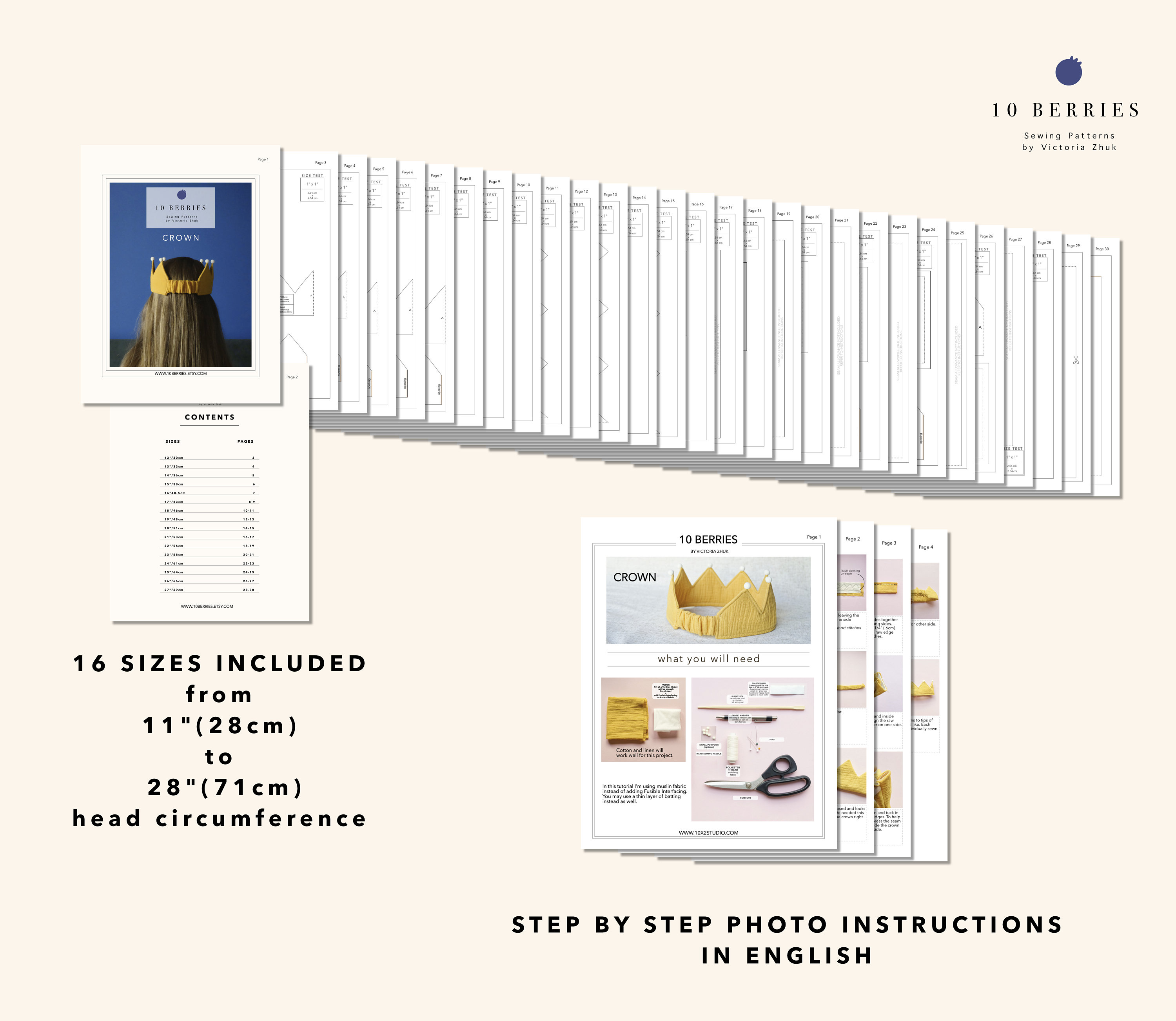 Fabric Crown Sewing Pattern With Photo Instructions 16 Sizes - Etsy