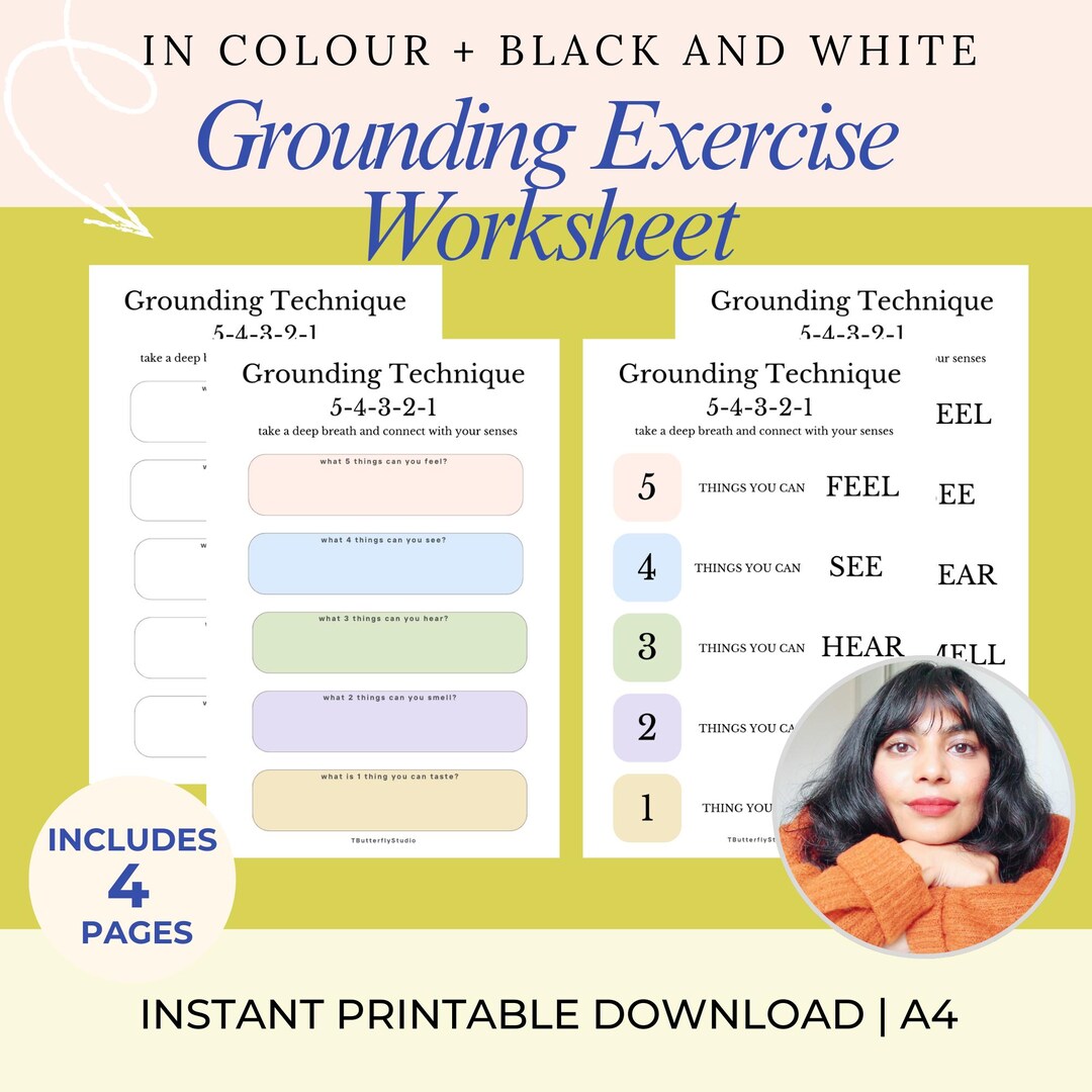 Grounding Technique Worksheet, Mindfulness Printable, 5-4-3-2-1 Poster ...